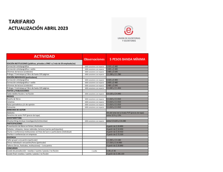 Tarifario Abril 2023 Um80.3 Final | PDF