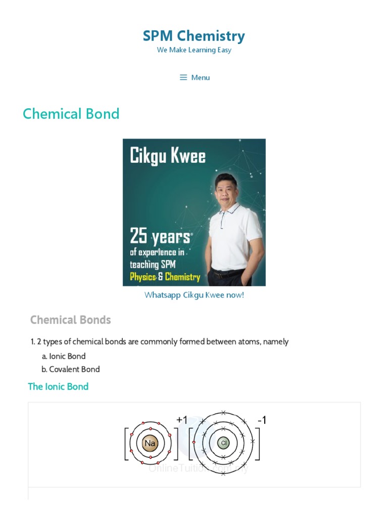 Chemical Bond - SPM Chemistry | PDF | Science & Mathematics ...