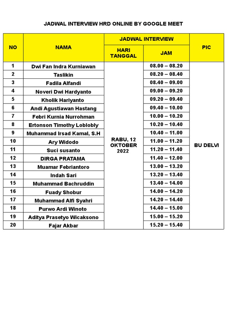 Jadwal Interview HRD Mayora Online-1 | PDF