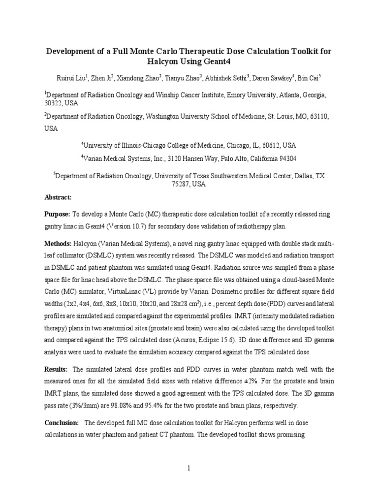 Monte Carlo Dose Toolkit for Halcyon | PDF | Radiation Therapy | Simulation