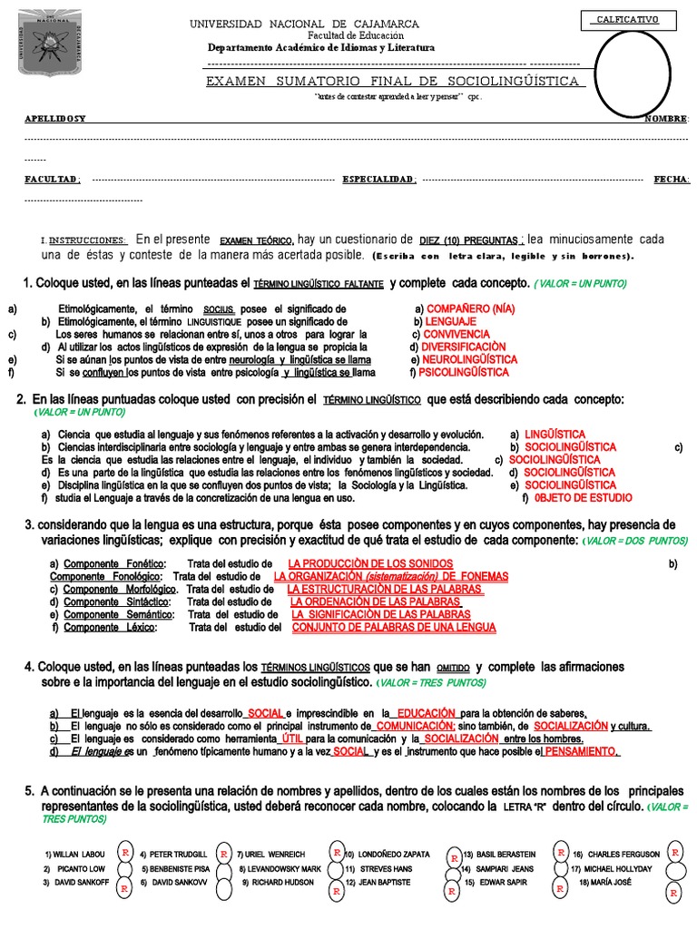 2013 - Examen Final de Sociolingûística - Corregido | PDF | Sociolingüística | Palabra