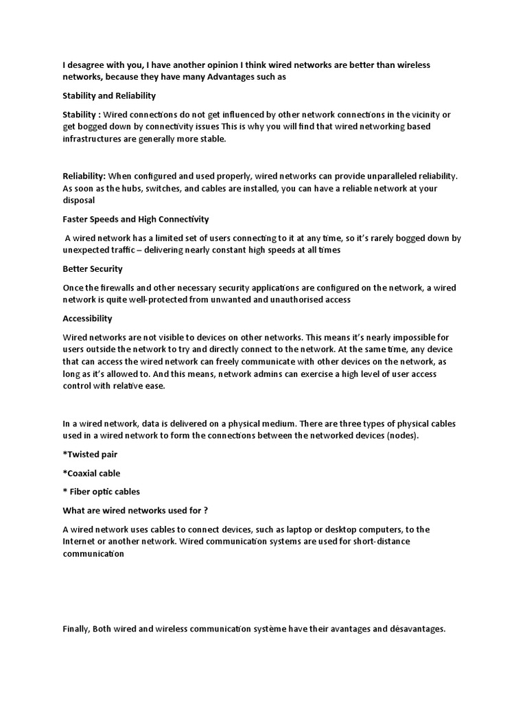 Advantages of Wired Networks | PDF | Computer Network | Transmission Medium