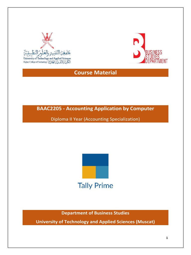 Accounting Application by Computer (TallyPrime) - BAAC 2205 - Handout | PDF | Debits And Credits ...
