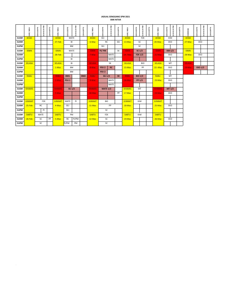 Jadual Senggang SPM 2021 SMK Nitar | PDF