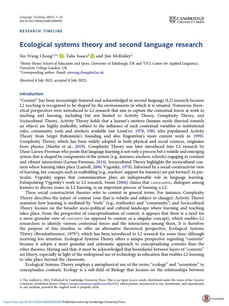 Ecological Systems Theory and Second Language Research | PDF | Second Language Acquisition ...
