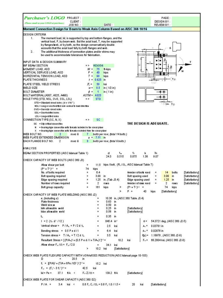 Moment Connection Design For Beam To Weak Axis Column Based On AISC 360 ...