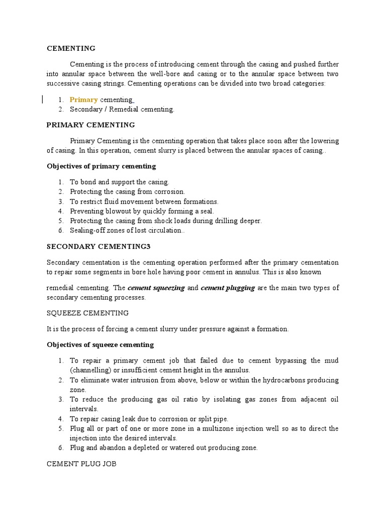Primary: Cementing | PDF | Casing (Borehole) | Cement