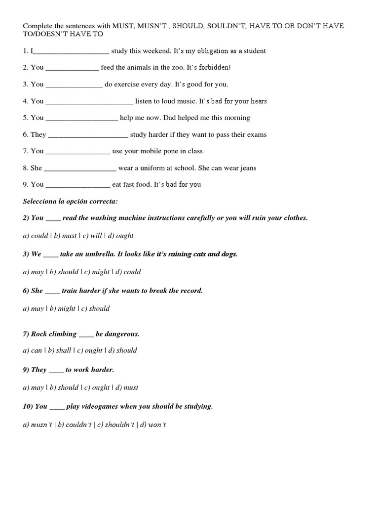 Ejercicios Modals and Modals Perfect | PDF