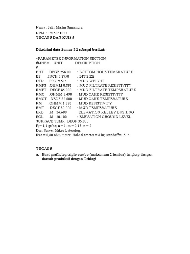 JefriMartinSimamora TugasdanKuis5 Wellog | PDF