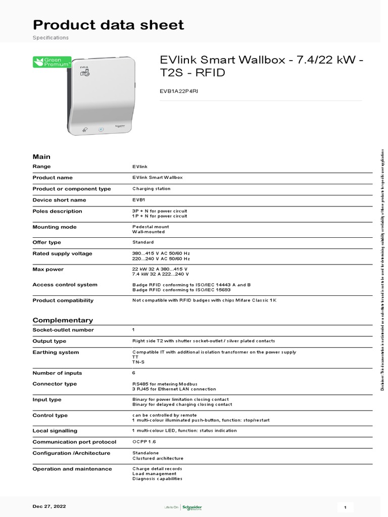 EVlink Smart Wallbox Specs | PDF | Electrical Engineering | Electronics