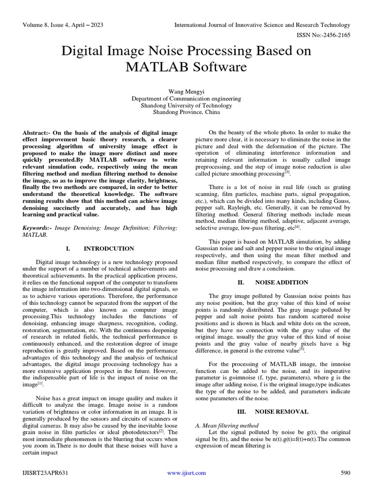 Digital Image Noise Processing Based On MATLAB Software | Download Free PDF | Multidimensional ...