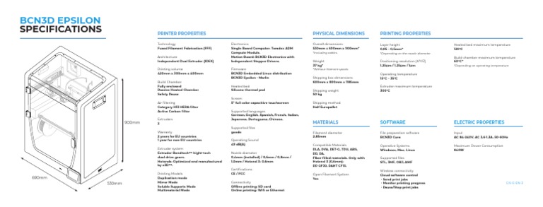 Datasheet BCN3D Epsilon EN | PDF | Computing | Computer Engineering