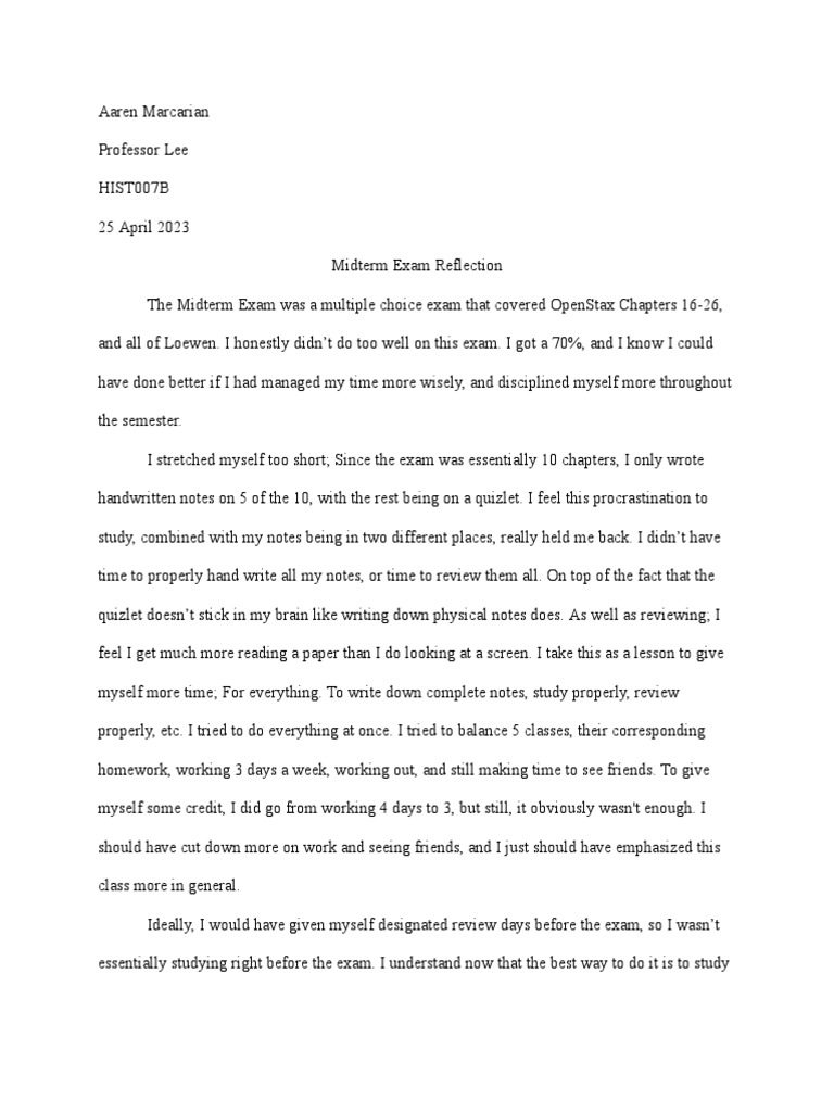 Ush Midterm Exam Reflection | PDF