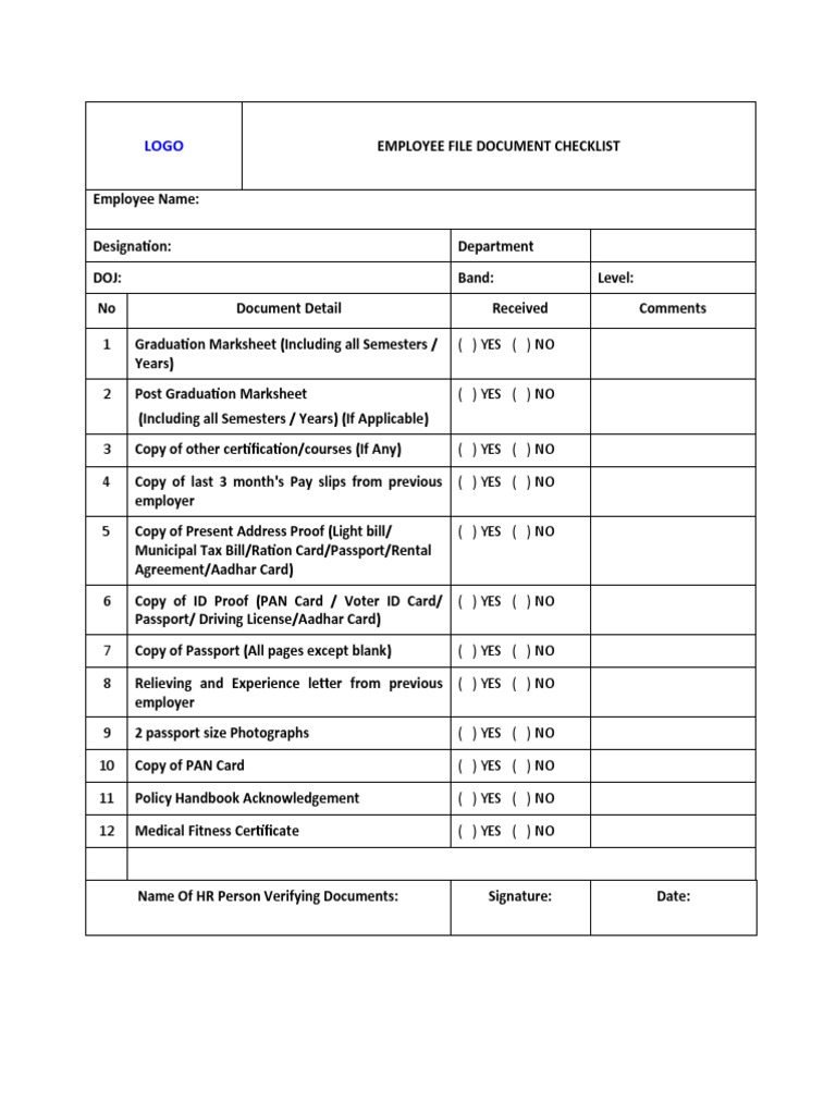 10 - Employee Document Checklist | PDF