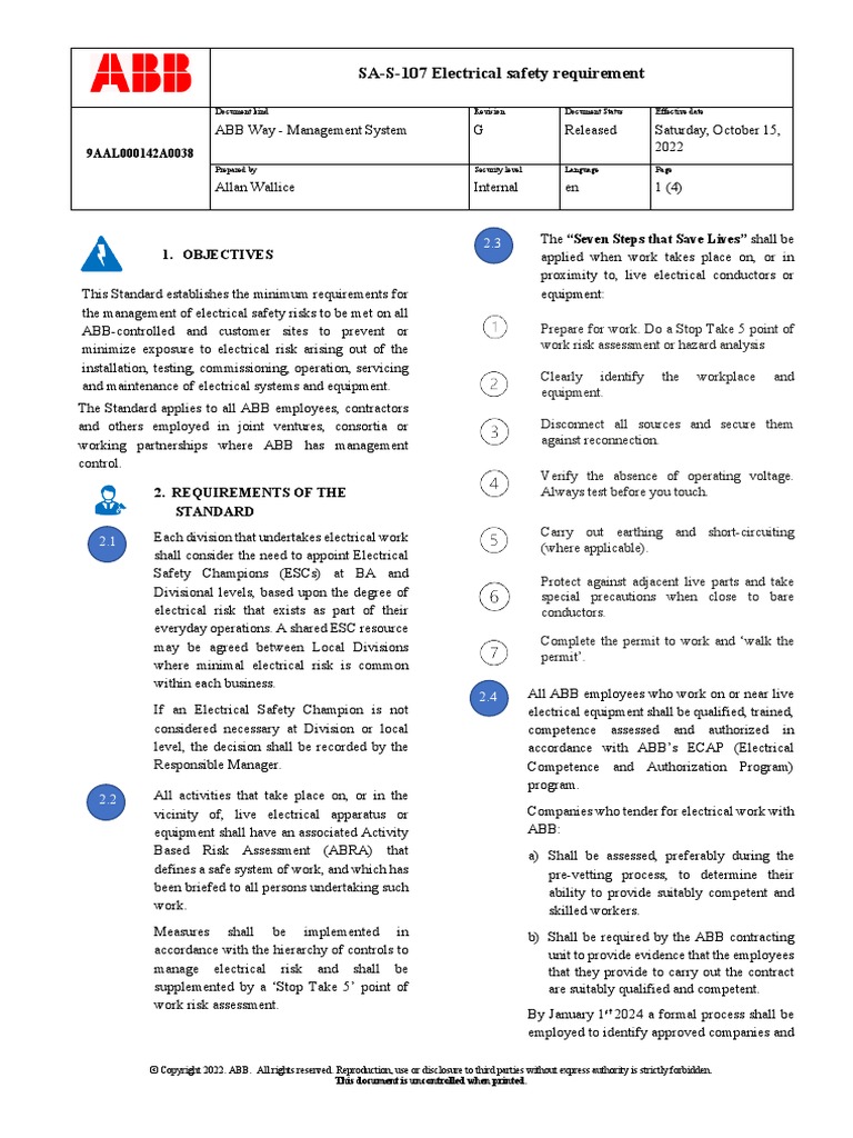 SA-S-107 Electrical Safety Requirements | PDF