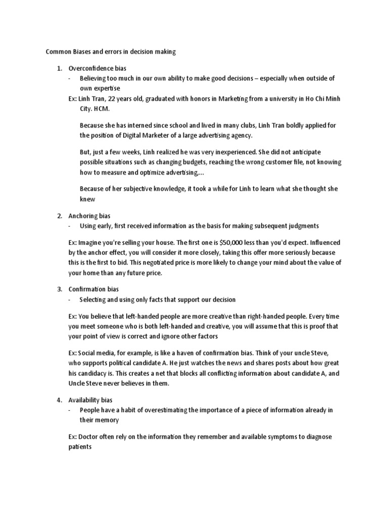 Common Biases and Errors in Decision Making | PDF | Bias | Mental Processes
