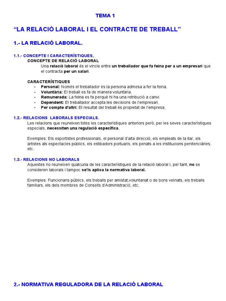 La Relació Laboral I El Contracte de Treball | PDF
