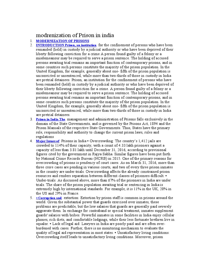 Prisons Refprms in India | PDF | Prison | Remand (Detention)