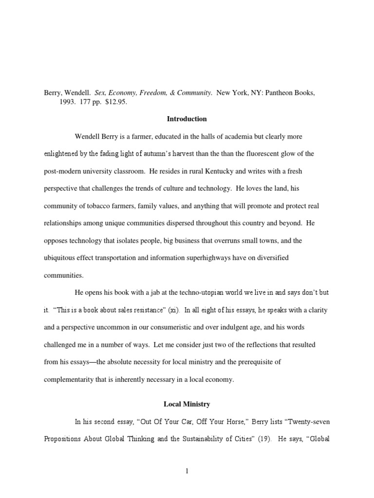 Sex Economy Freedom and Community W Berry | PDF | Jesus | Pastor
