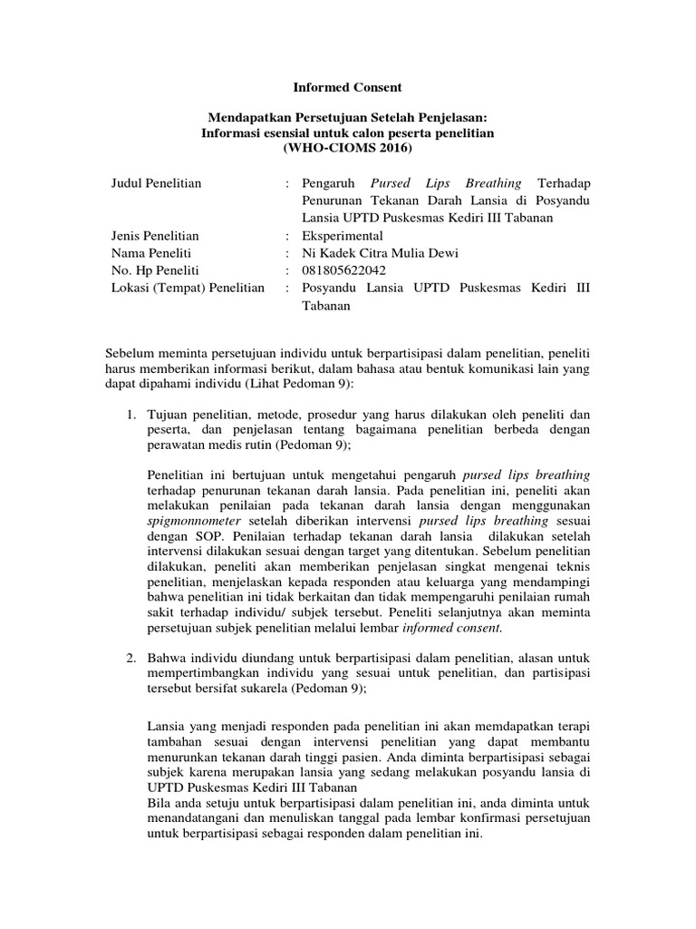 CONTOH - INFORMED CONSENT WHO CIOMS 2016 | PDF