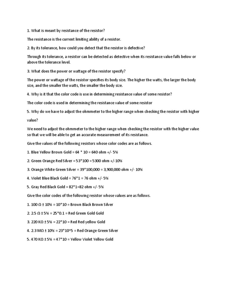 Resistor Value Activity | PDF | Technology & Engineering
