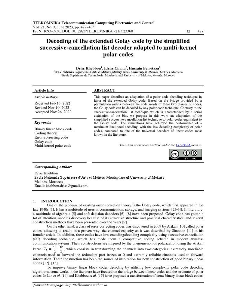 Decoding of The Extended Golay Code by The Simplified Successive-Cancellation List Decoder ...