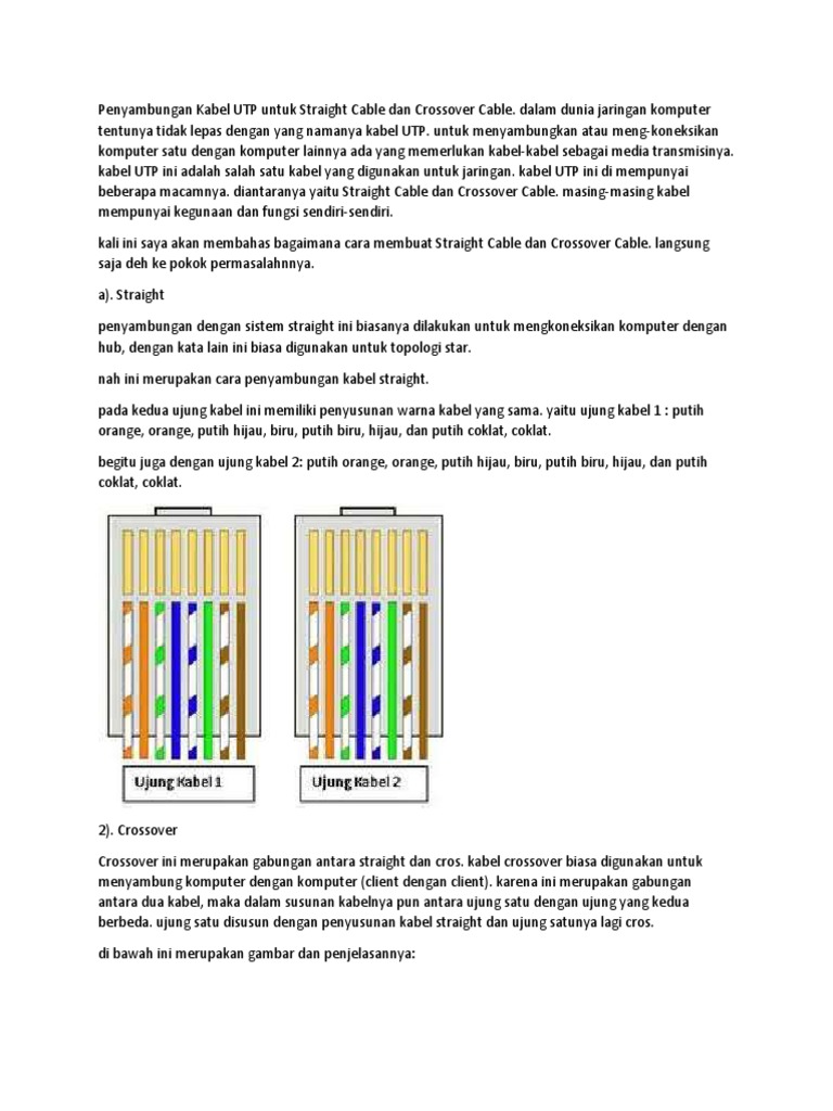 Penyambungan Kabel UTP: Straight & Crossover | PDF