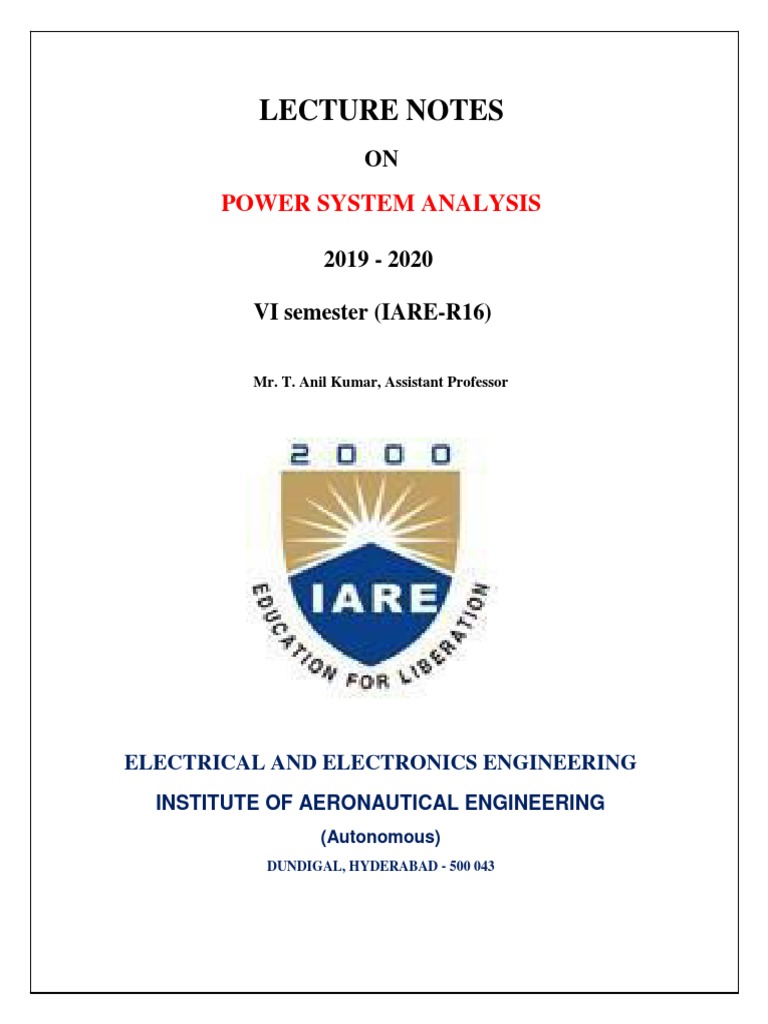 Lecture Notes: Power System Analysis | PDF | Matrix (Mathematics ...
