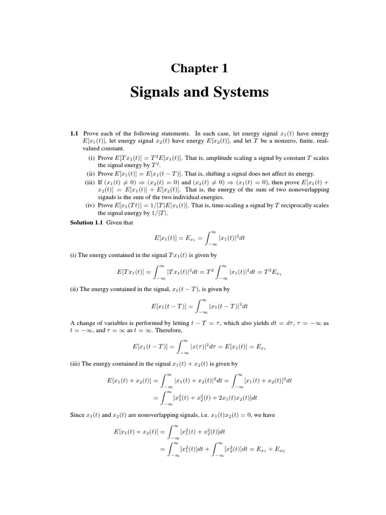 Signals and Systems: 1.1 Prove Each of The Following Statements. in Each Case, Let Energy Signal ...