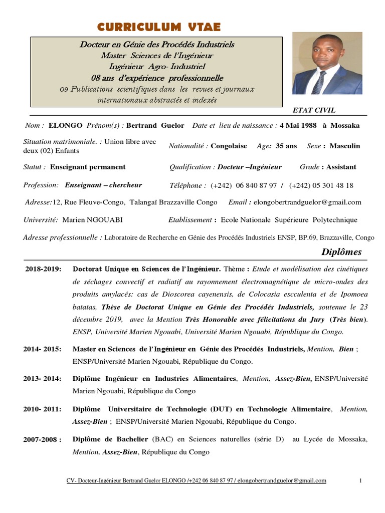 CV Elongo Actualisé | PDF | Baccalauréat universitaire | Doctorat