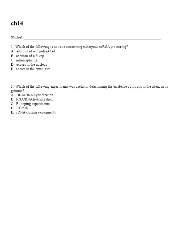 CH 14 | PDF | Intron | Messenger Rna