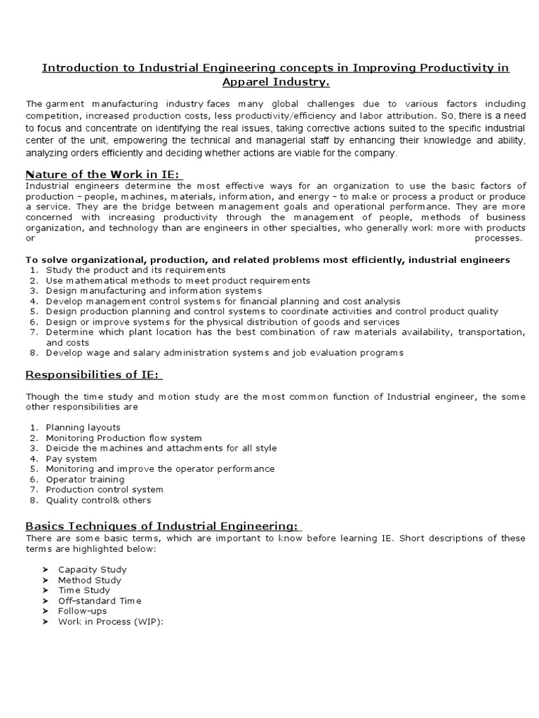 IE in Garments Industry | PDF | Industrial Engineering | Occupational ...