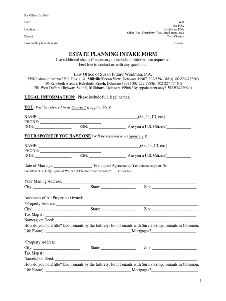Estate Planning Intake Form | PDF | Concurrent Estate | Private Law