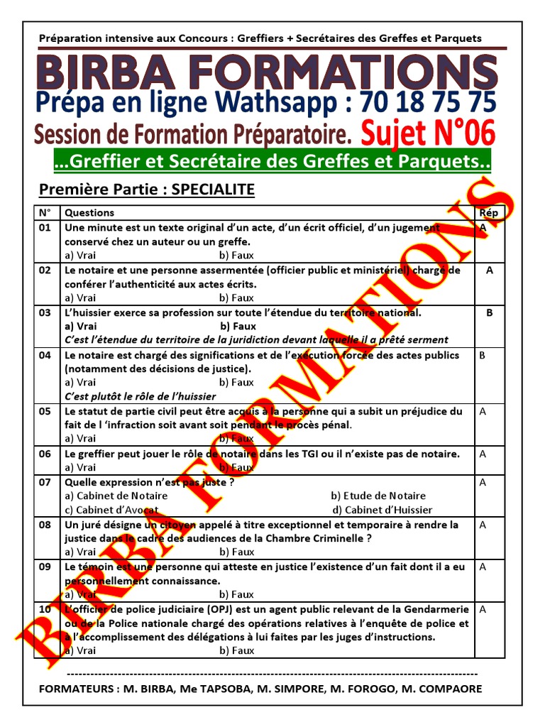 Corrige Sujet 6 - Greffier | PDF | Magistrat | Greffier
