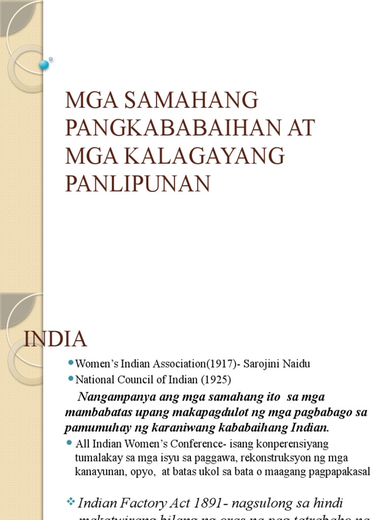 Mga Samahang Pangkababaihan at Mga Kalagayang Panlipunan | PDF