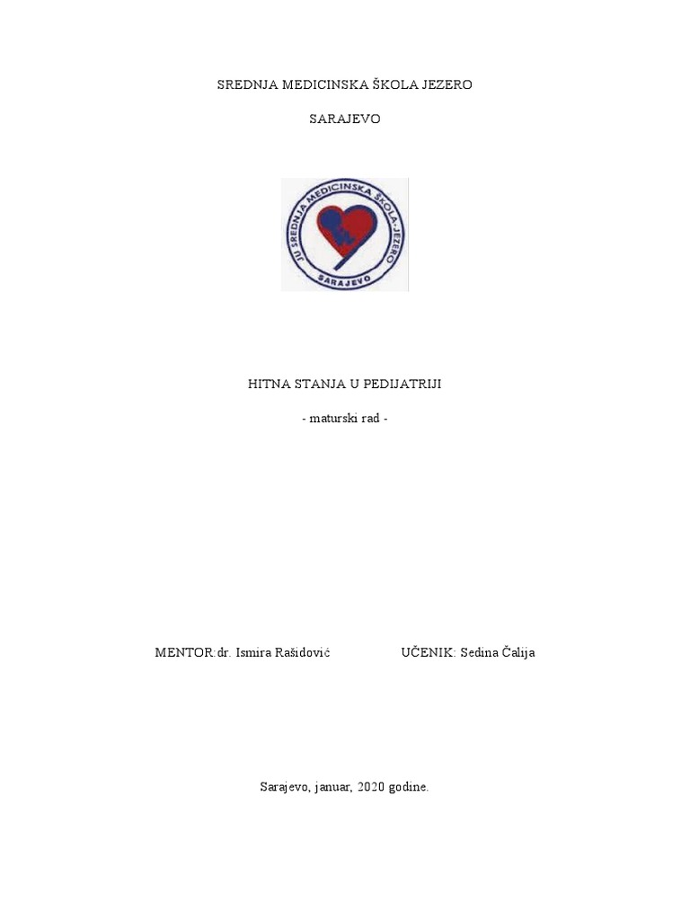 SREDNJA MEDICINSKA ŠKOLA JEZERO ZAVRESENA VERZIJA | PDF