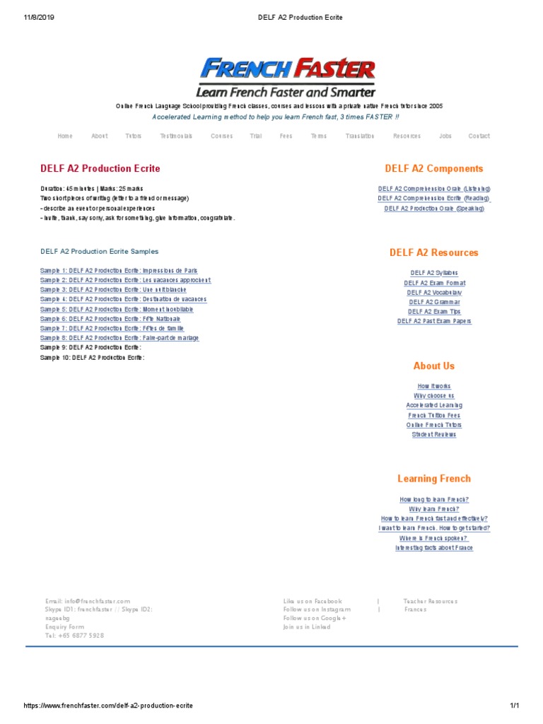 DELF A2 Production Ecrite | PDF | French Language | Cognitive Science