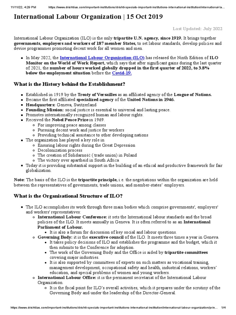 An Overview of the International Labour Organization: Its History ...