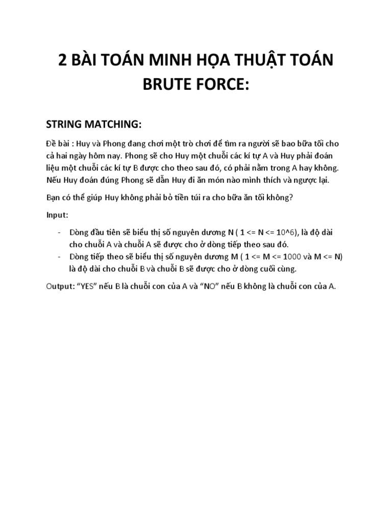 2 Bài Toán Minh Họa Thuật Toán Brute Force:: String Matching | PDF
