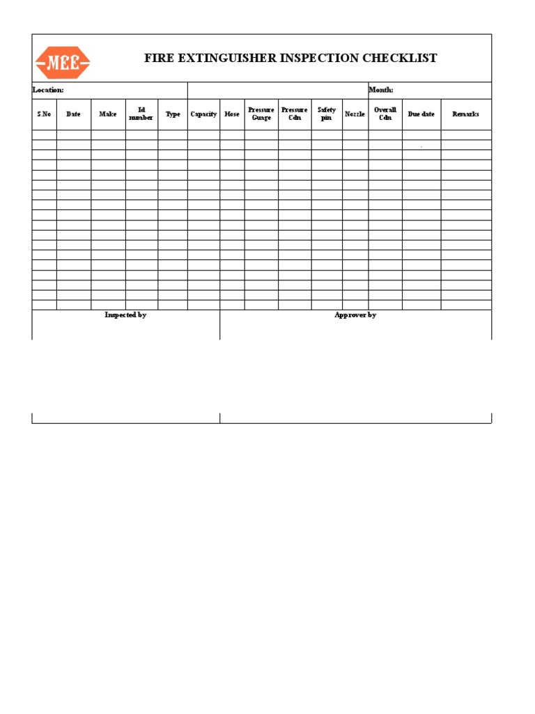Fire Extinguisher Inspection Checklist | PDF