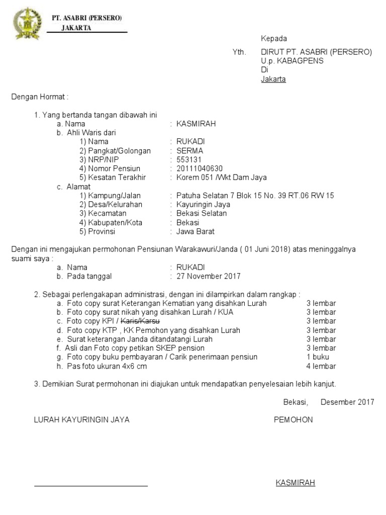 Permohonan Pensiun Janda Rukadi | PDF