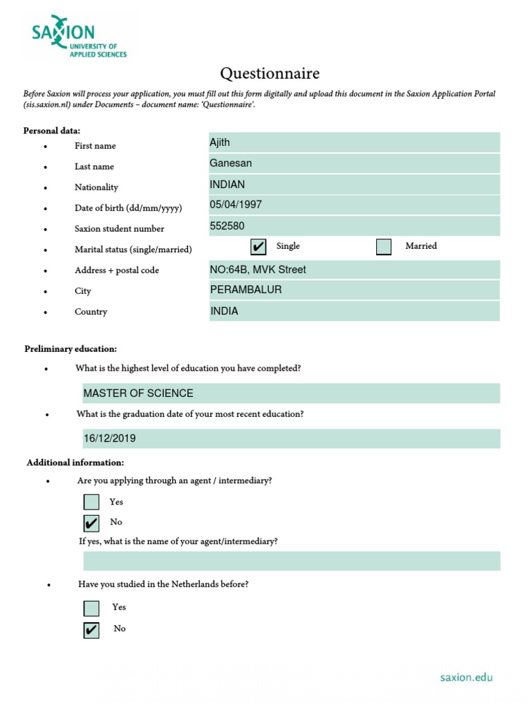 Questionnaire PDF | PDF | Academic Degree