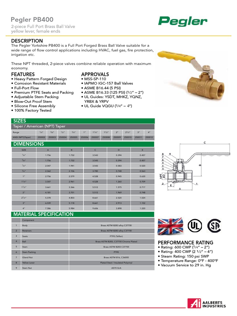 PB400 Data Sheet | PDF | Valve | Building Materials