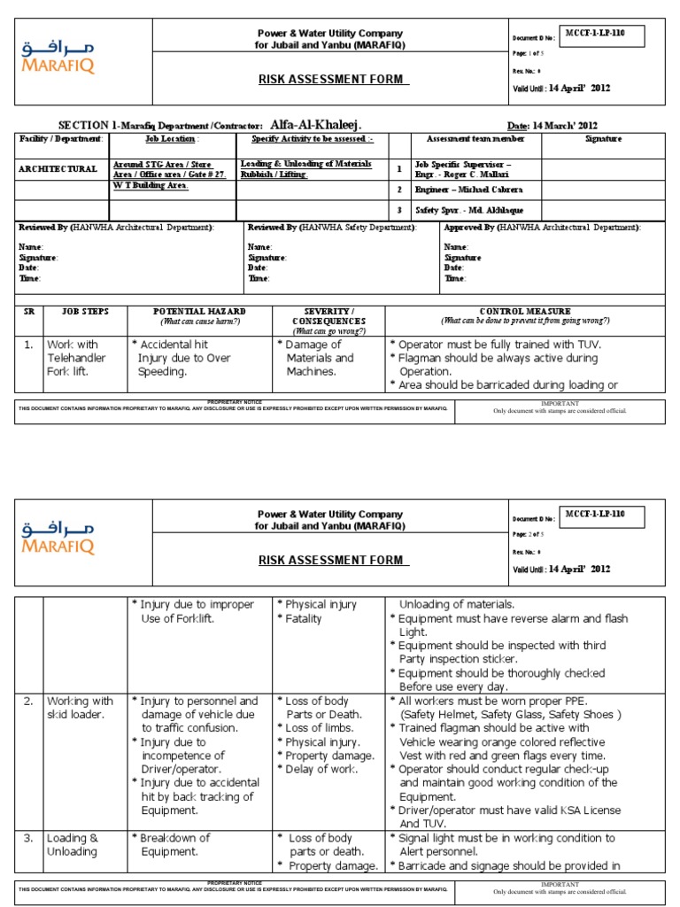 EQUIPMENT-Fork Lift. | PDF | Risk | Risk Assessment