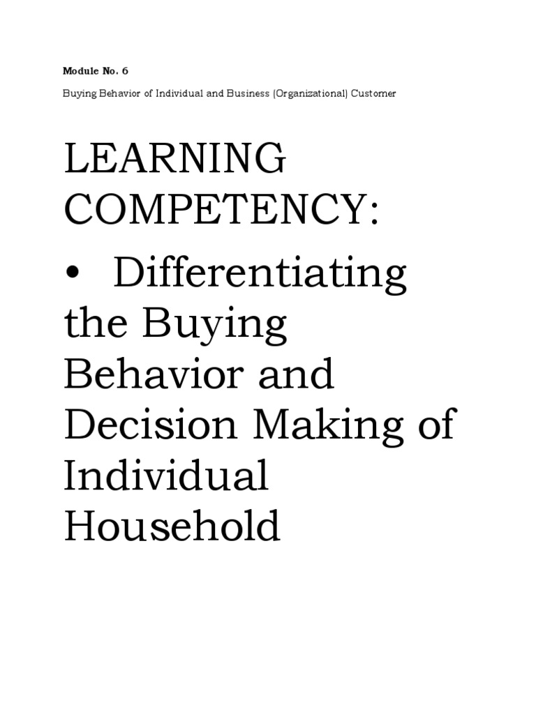 Module 6 - Buying Behavior of Individual | PDF | Behavior | Consumer Behaviour