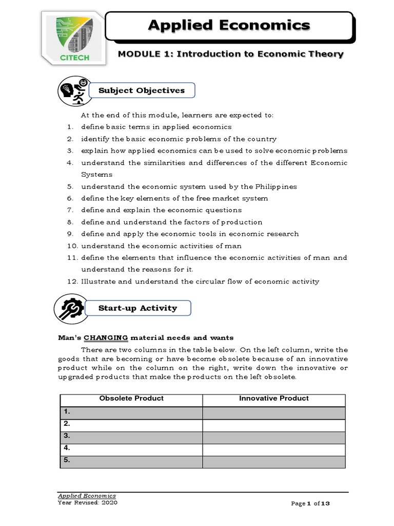 Applied Economics Module 1 | PDF | Economics | Science