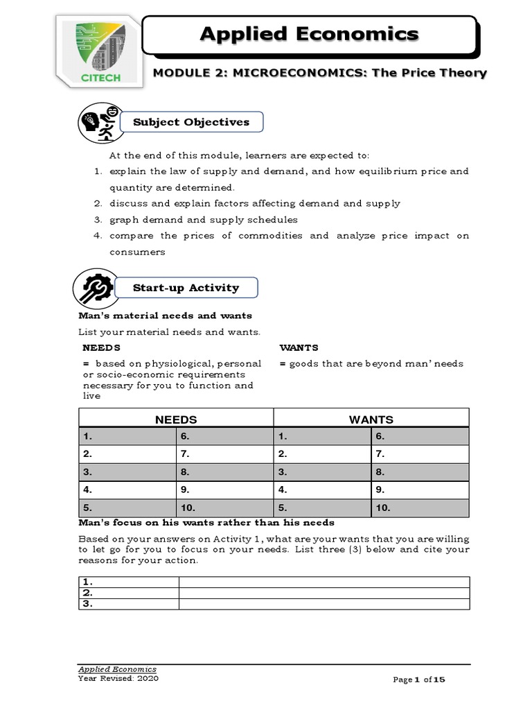 Applied Economics Module 2 | PDF | Microeconomics | Supply And Demand