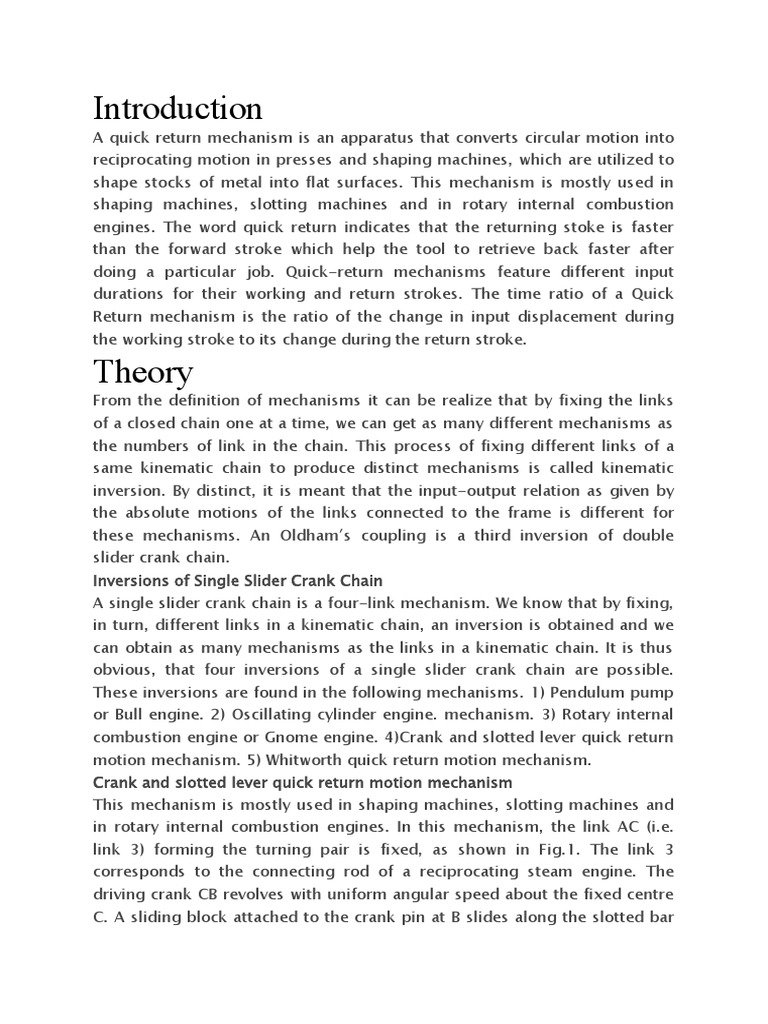 Quick Return Mechanism | PDF | Machines | Engines