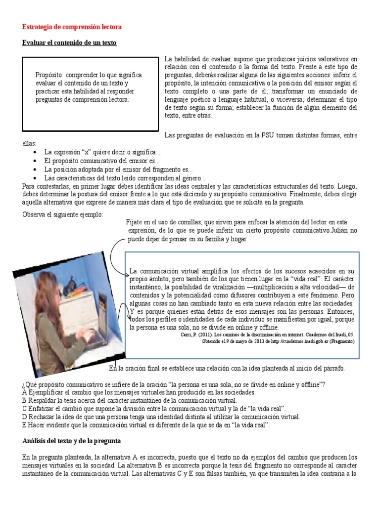 Evaluación del contenido textual | PDF | Comunicación | Comprensión lectora