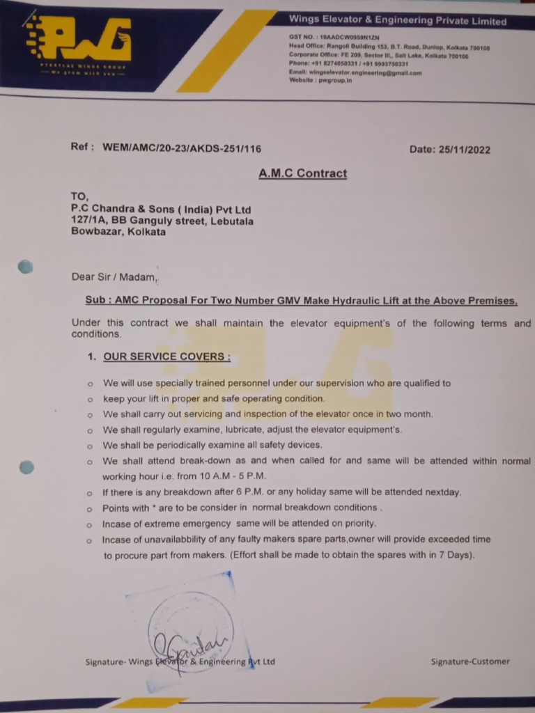 Annual Maintenance Agreement | PDF | Elevator | Building Engineering